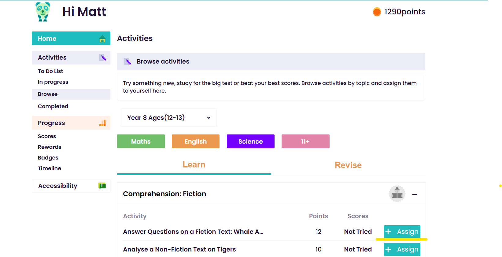 What is the self assign button and how does it work for my child ...