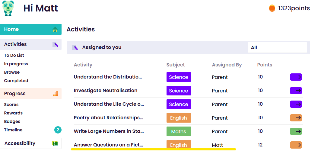 What is the self assign button and how does it work for my child ...